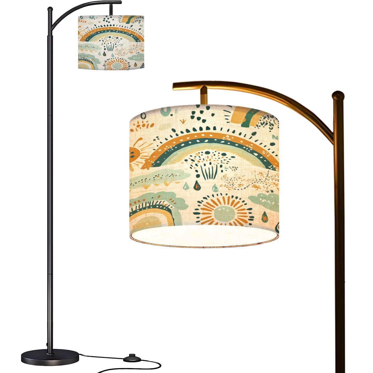 Arc Floor Lamps Cheerful Boho Rainbow Art Pastel Sun Clouds Raindrops ...