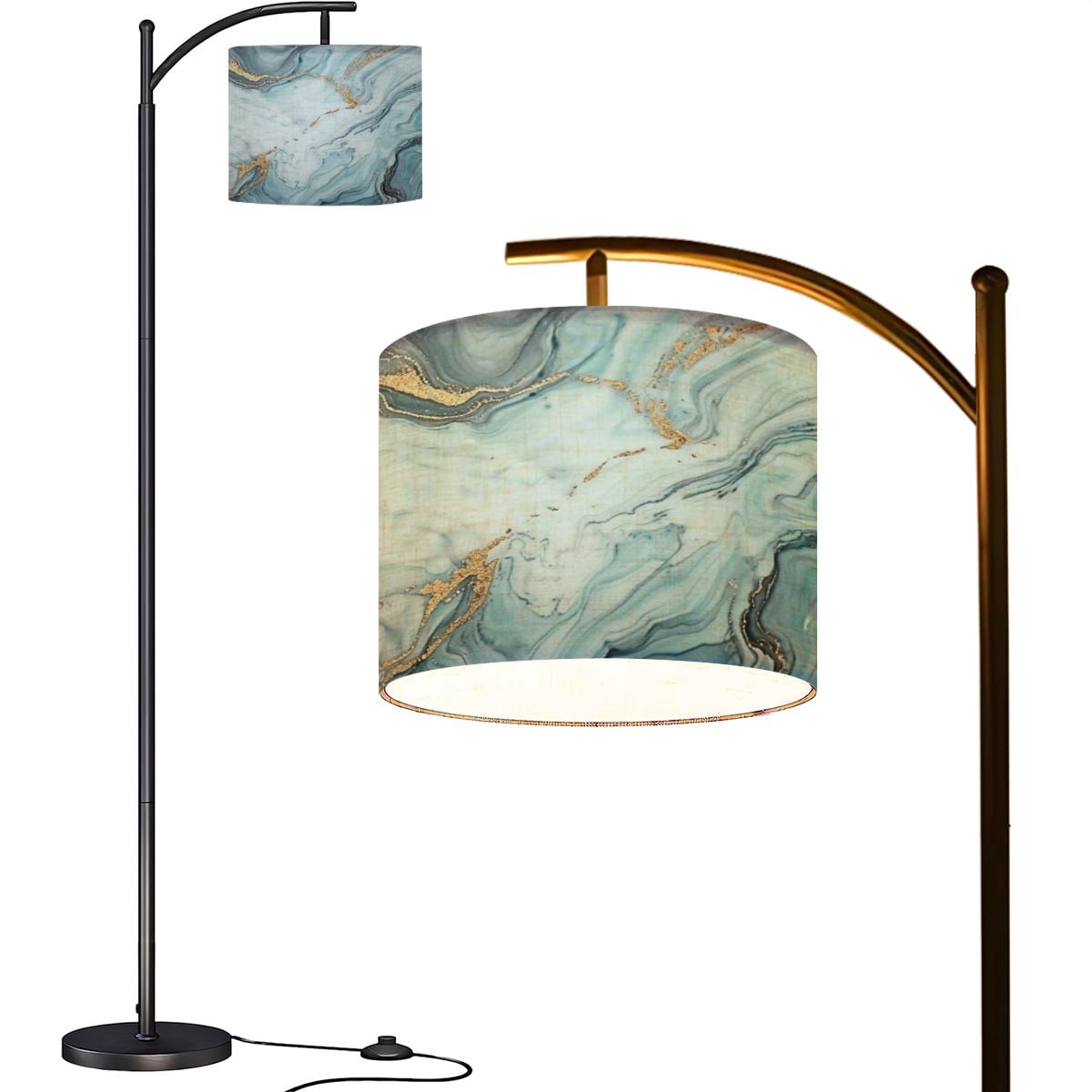 Arc Floor Lamps Close up white marble texture white glod sea blue ...