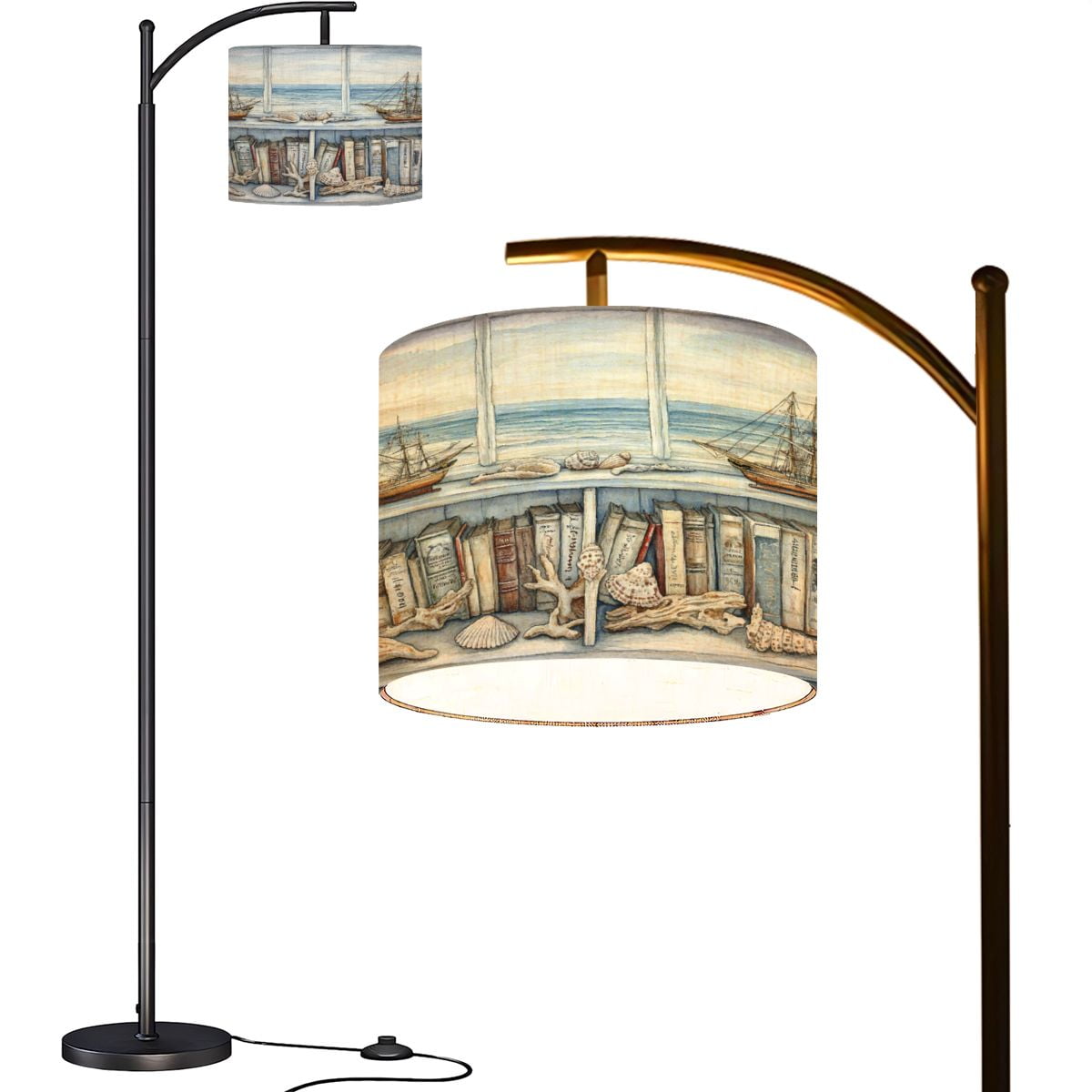 Arc Floor Lamps Coastal Bookshelf Whitewashed Wood Nautical Decor ...