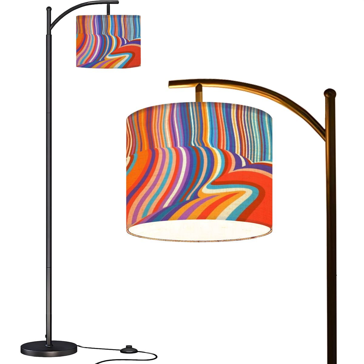 Arc Floor Lamps Colorful Striped Wavy Lines Abstract Artwork Modern LED ...