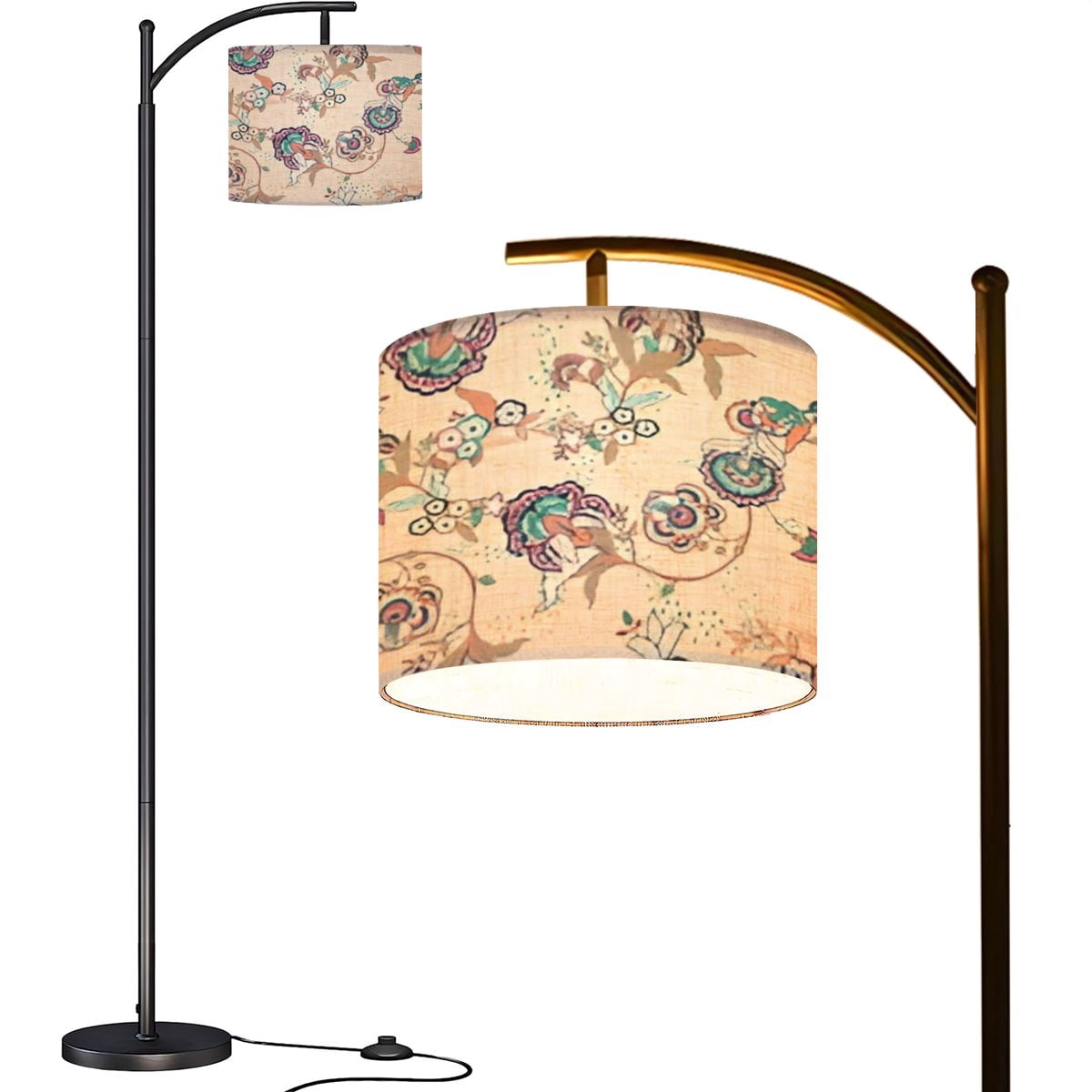 Arc Floor Lamps Colorful asian style floral pattern Dark floral ...
