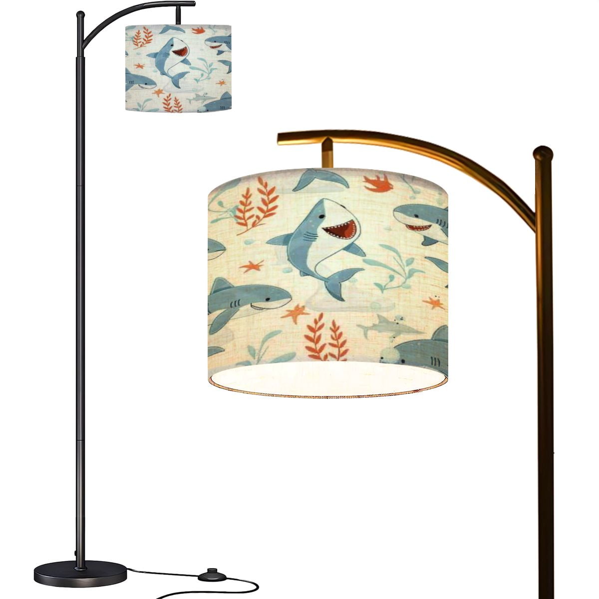 Arc Floor Lamps Cute sharks Funny cartoon shark seaweed print Sea ...