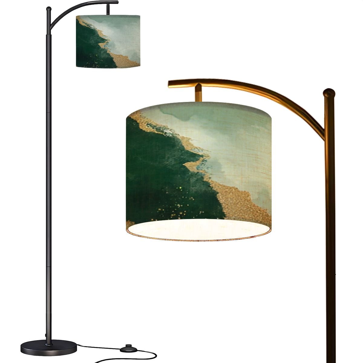 Arc Floor Lamps Dark green watercolor textured paint gold foil splashes ...