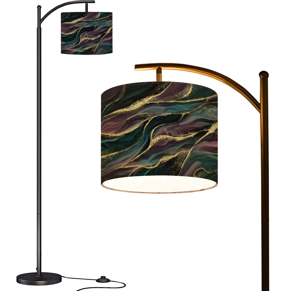 Arc Floor Lamps Dark seamless pattern Alcohol ink golden texture blue ...
