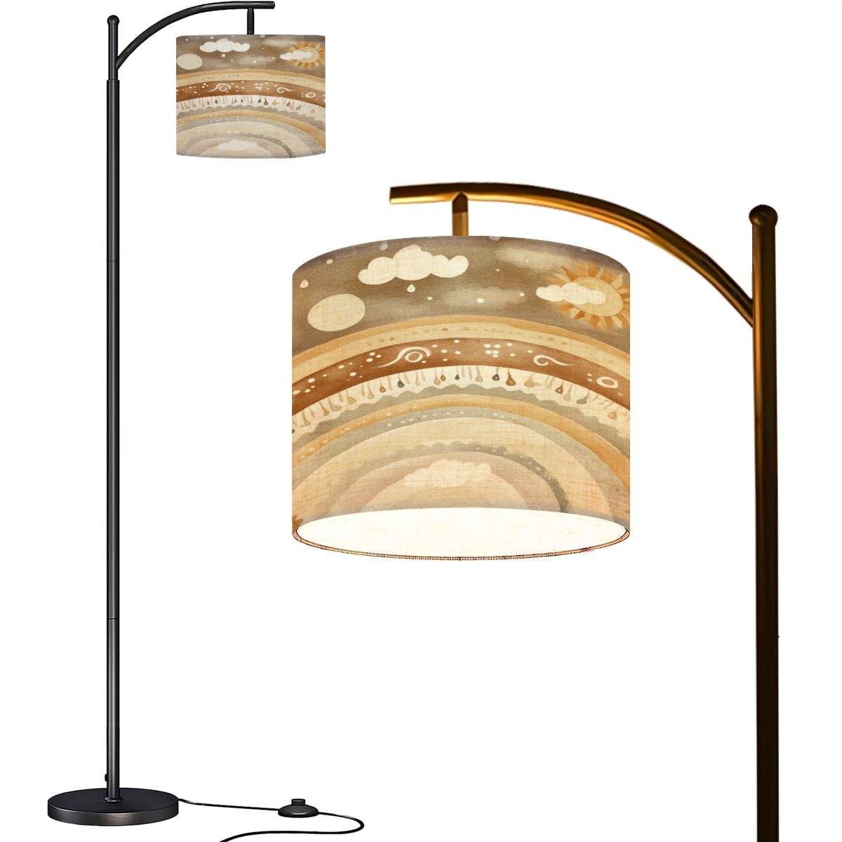 Arc Floor Lamps Earthy Toned Boho Rainbow Hand Drawn Modern LED ...