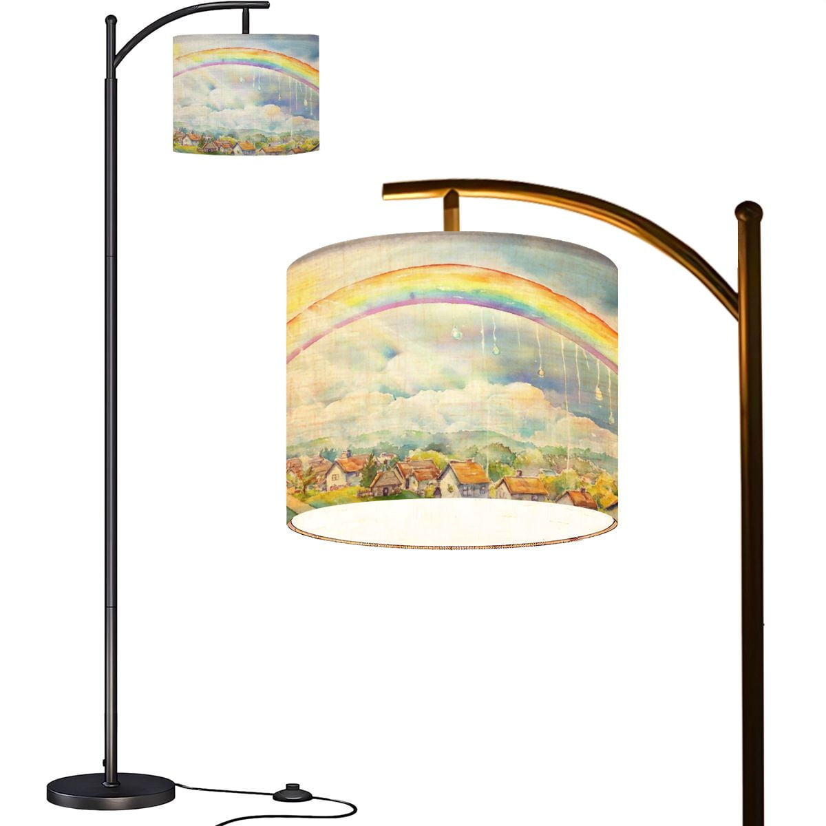 Arc Floor Lamps Enchanting Boho Rainbow Watercolor Print Playful Modern ...