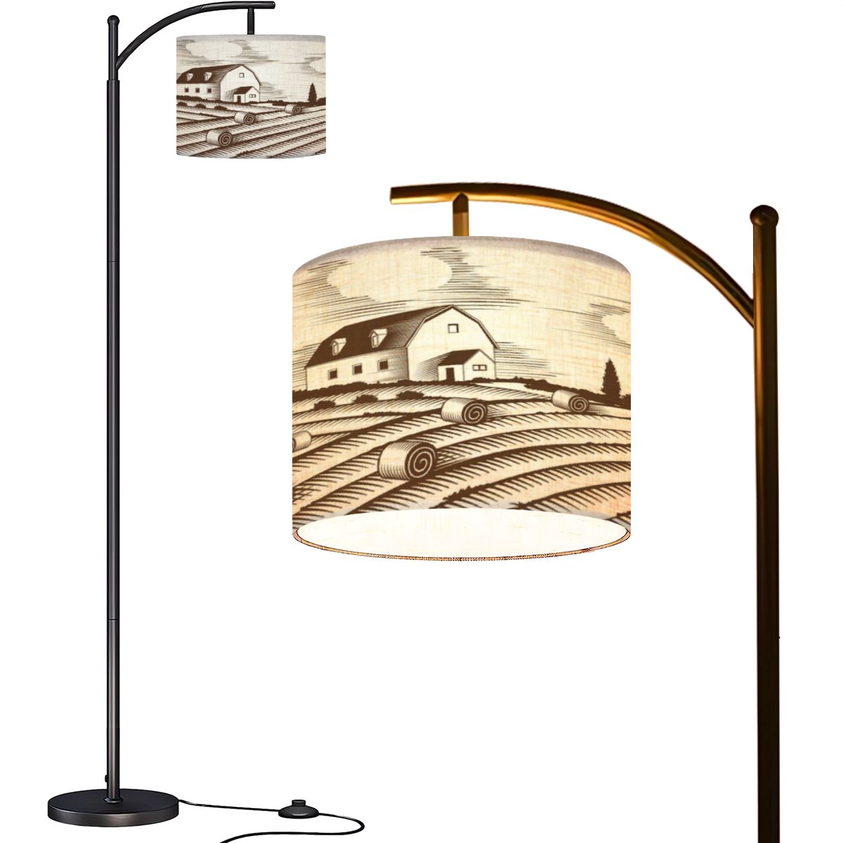 Arc Floor Lamps Farm landscape Engraved Illustration Modern LED ...
