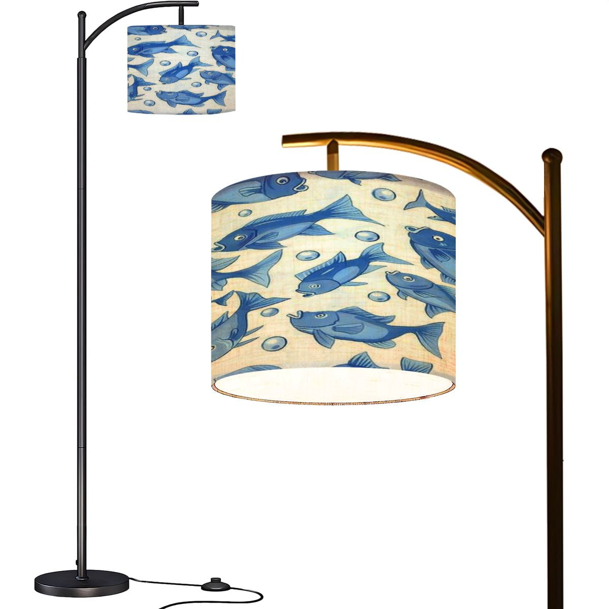 Arc Floor Lamps Fish seamless Blue stylized fishes print water bubbles ...