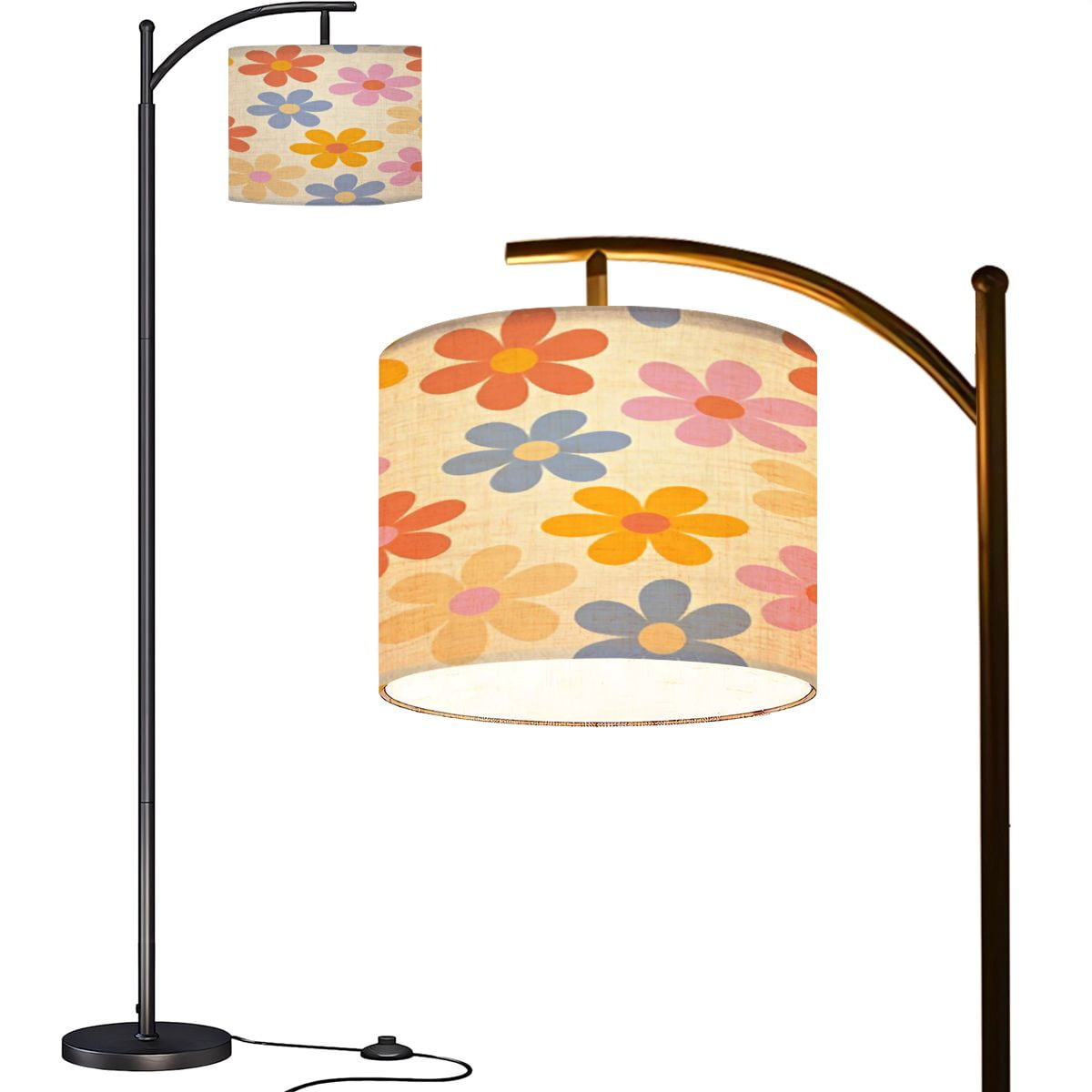 Arc Floor Lamps Floral pattern 70s groovy daisy flowers Retro floral ...