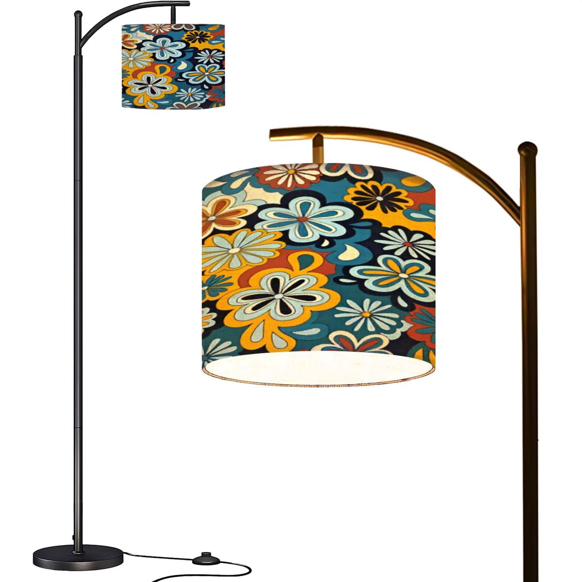 Arc Floor Lamps Floral psychedelic hippie seamless pattern nostalgic ...