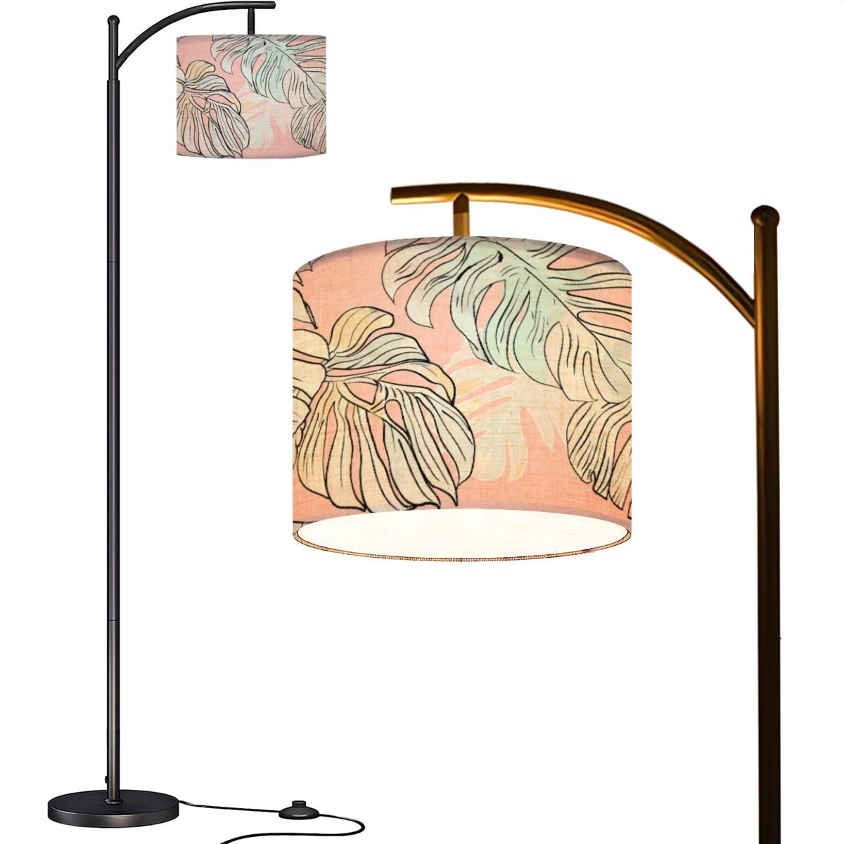 Arc Floor Lamps Floral seamless pattern black white split leaf ...