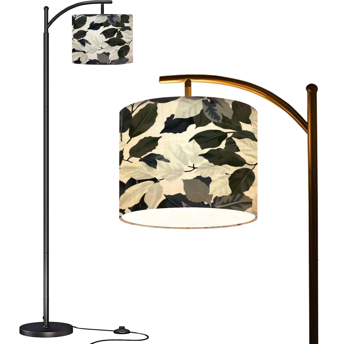 Arc Floor Lamps Floral seamless pattern blue green white Ficus rubber ...