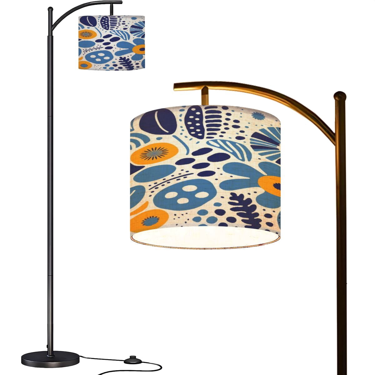 Arc Floor Lamps Flowers Blue White Pattern Fabric Nature Inspired ...
