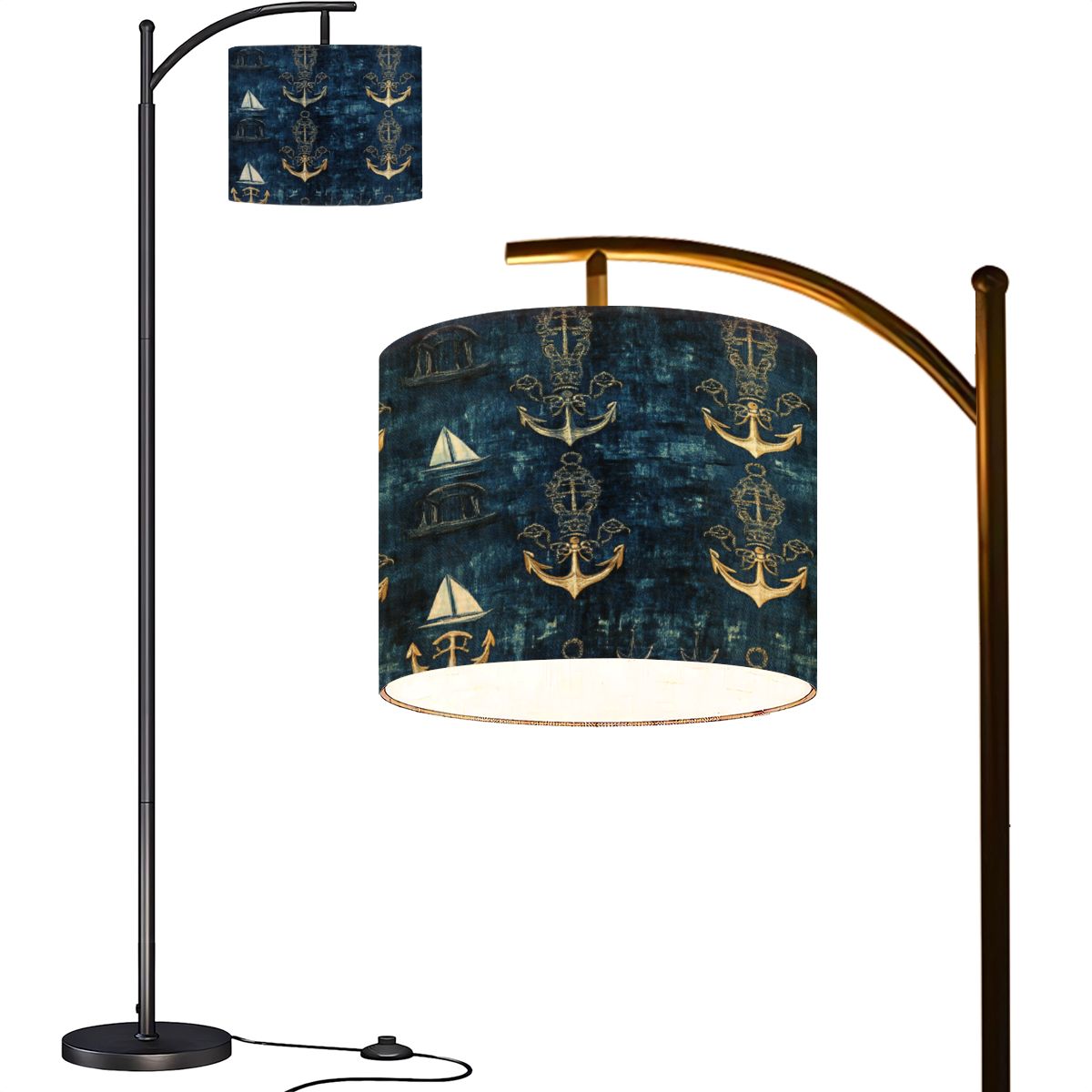 Arc Floor Lamps Gentle Shadowed Sailboats Nautical Icons Blue Denim ...