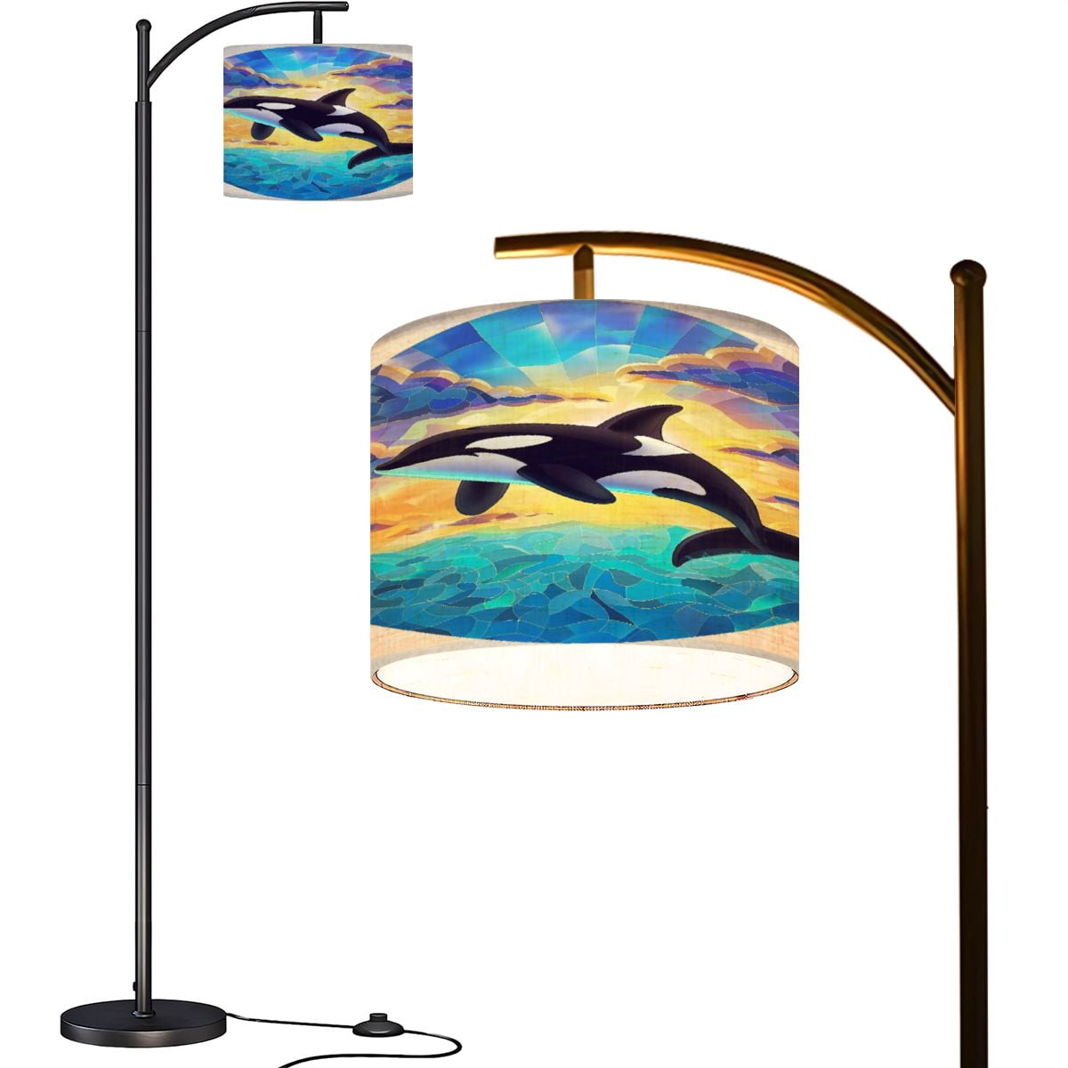 Arc Floor Lamps Illustration stained glass style whale orca water sun ...