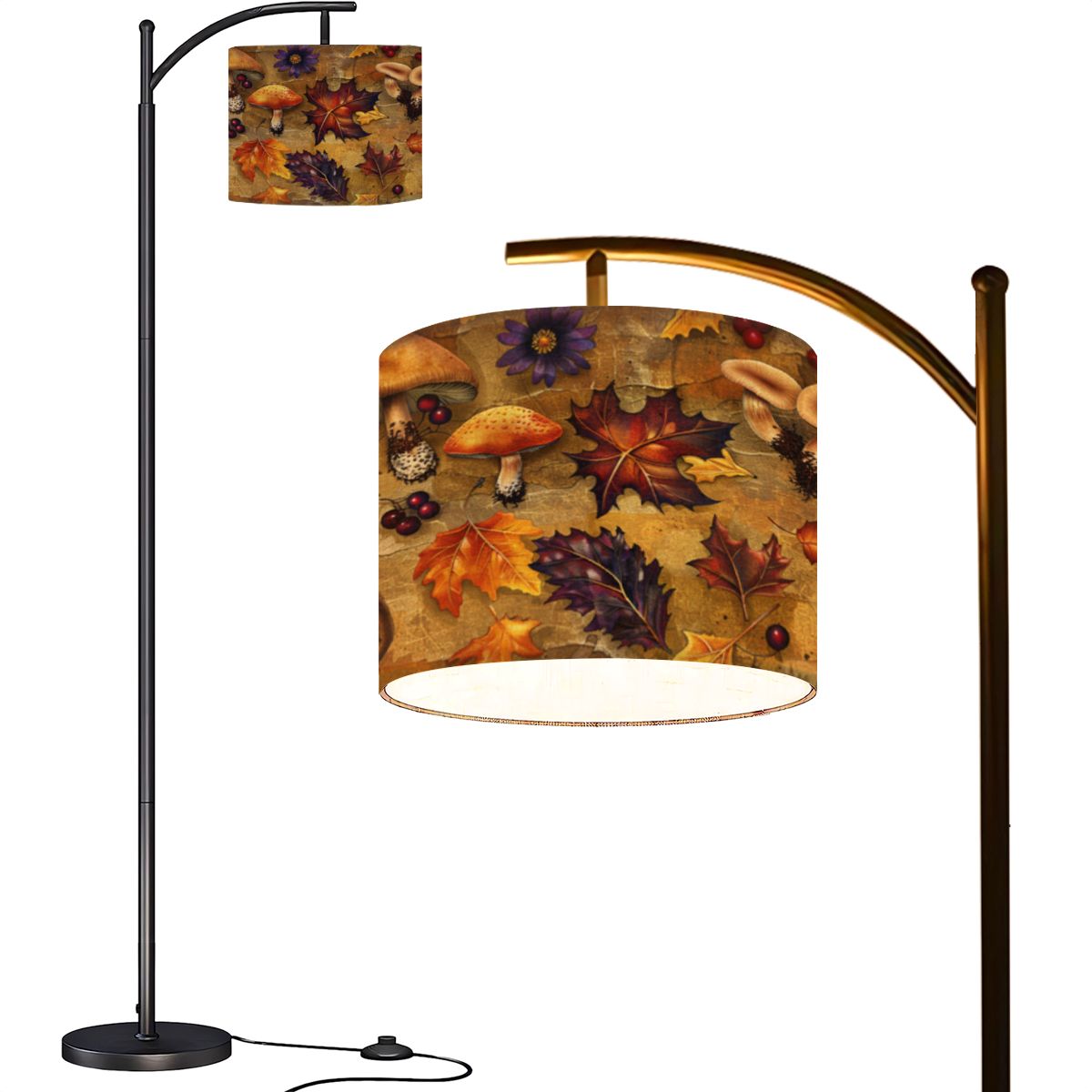Arc Floor Lamps Intricate Fall Forest Pattern Mushrooms Leaves Flowers ...