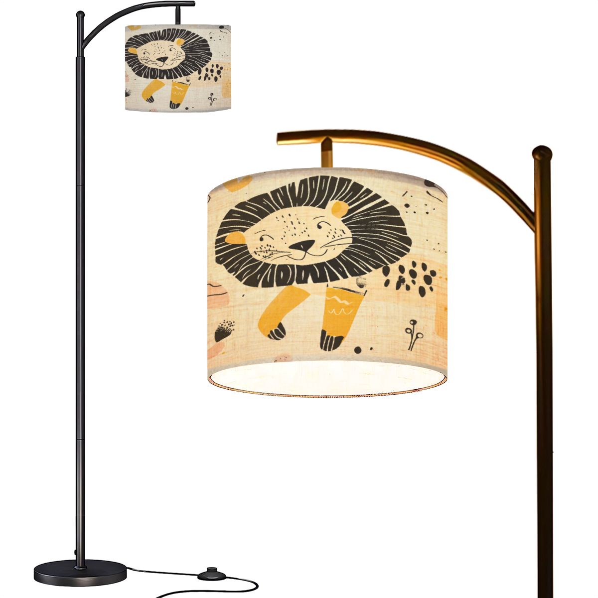 Arc Floor Lamps Joyful Lion Character Hand Drawn Decor Modern LED ...