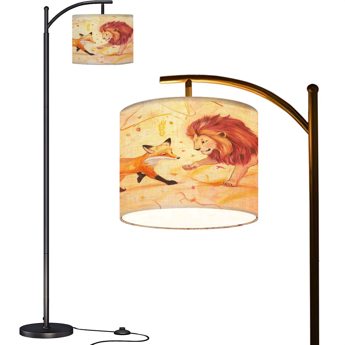 Arc Floor Lamps Joyful Lion Print Cute Artwork Boho Style Modern LED ...