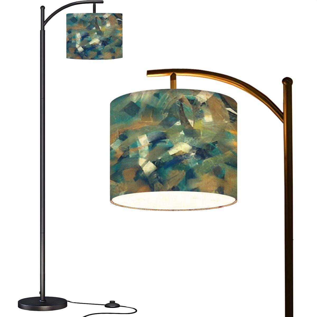 Arc Floor Lamps Large green canvas wide abstract paint strokes Dark ...