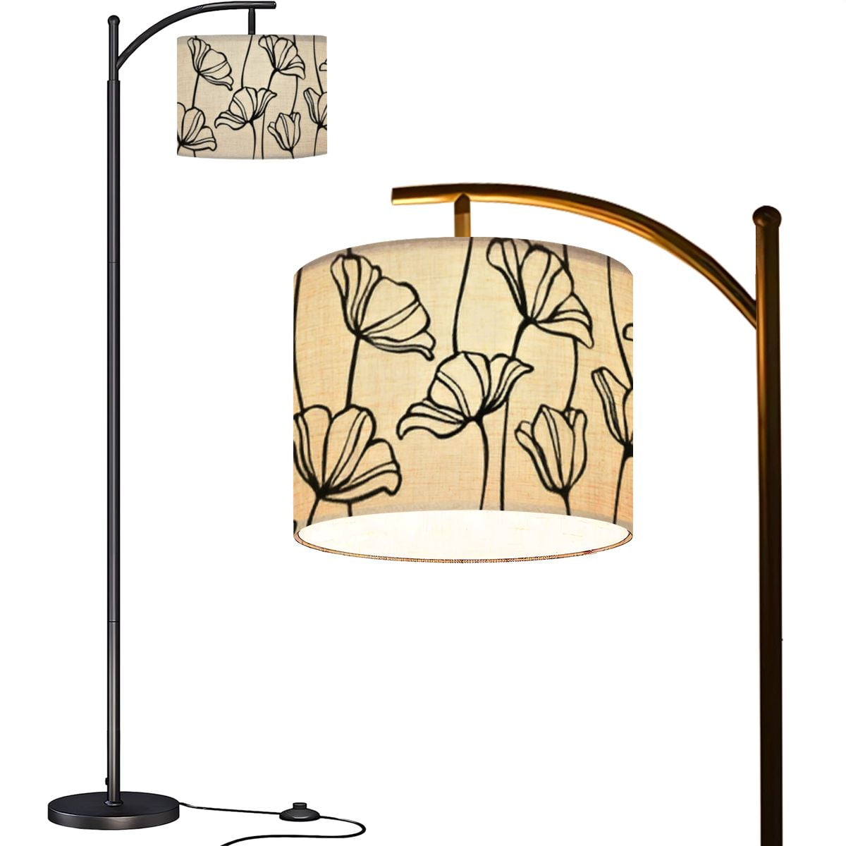 Arc Floor Lamps Leaves branch Hand Drawn doodle Scribble floral plants ...
