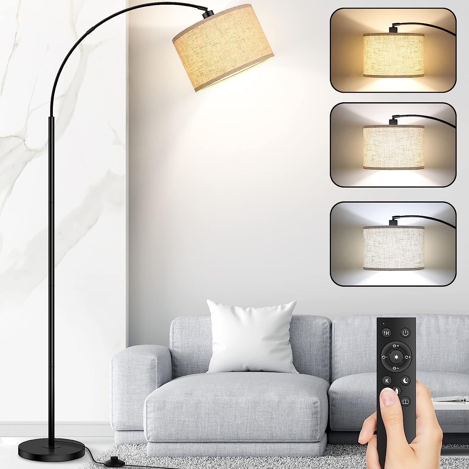 Arc Floor Lamps for Living Room, Modern Remote Control Standing Lamp ...