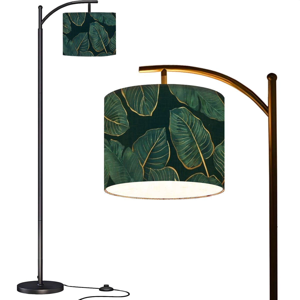 Arc Floor Lamps Luxury gold nature green Floral pattern Golden split leaf Philodendron Modern ...