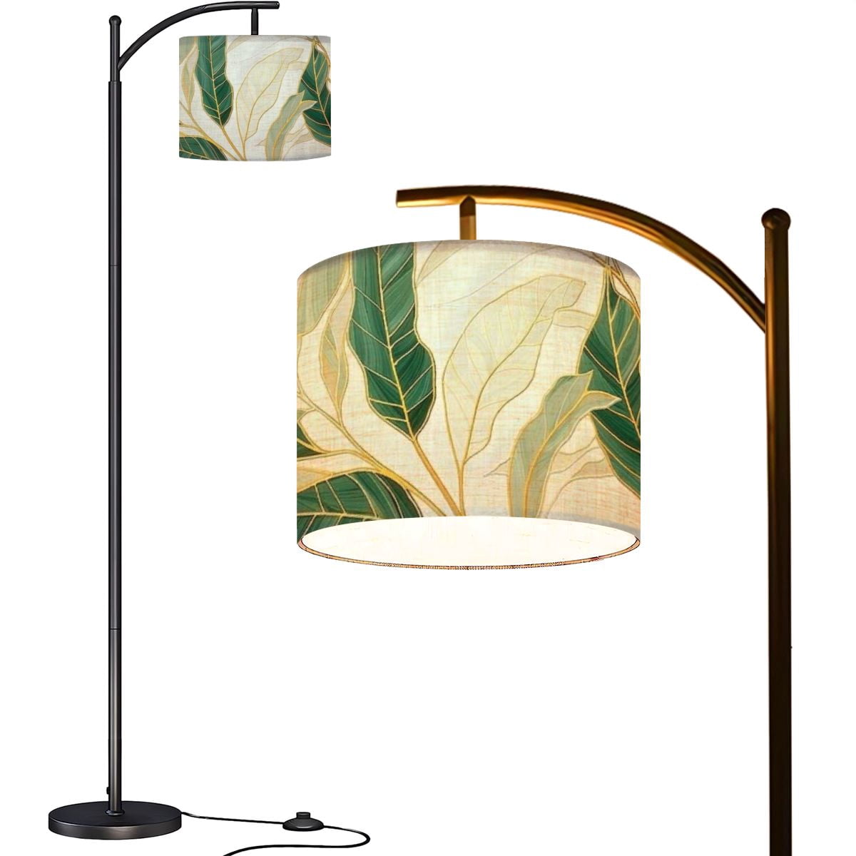 Arc Floor Lamps Luxury gold tropical leaf nature line art ink drawing ...