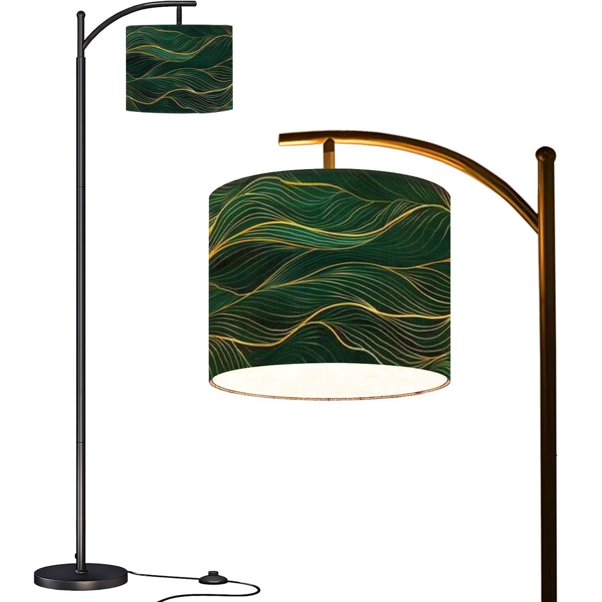 Arc Floor Lamps Luxury golden emerald Abstract gold line arts texture green emerald Modern LED Adjustable Lampshade Standing Light for Living Room Reading Bedroom Office Walmart