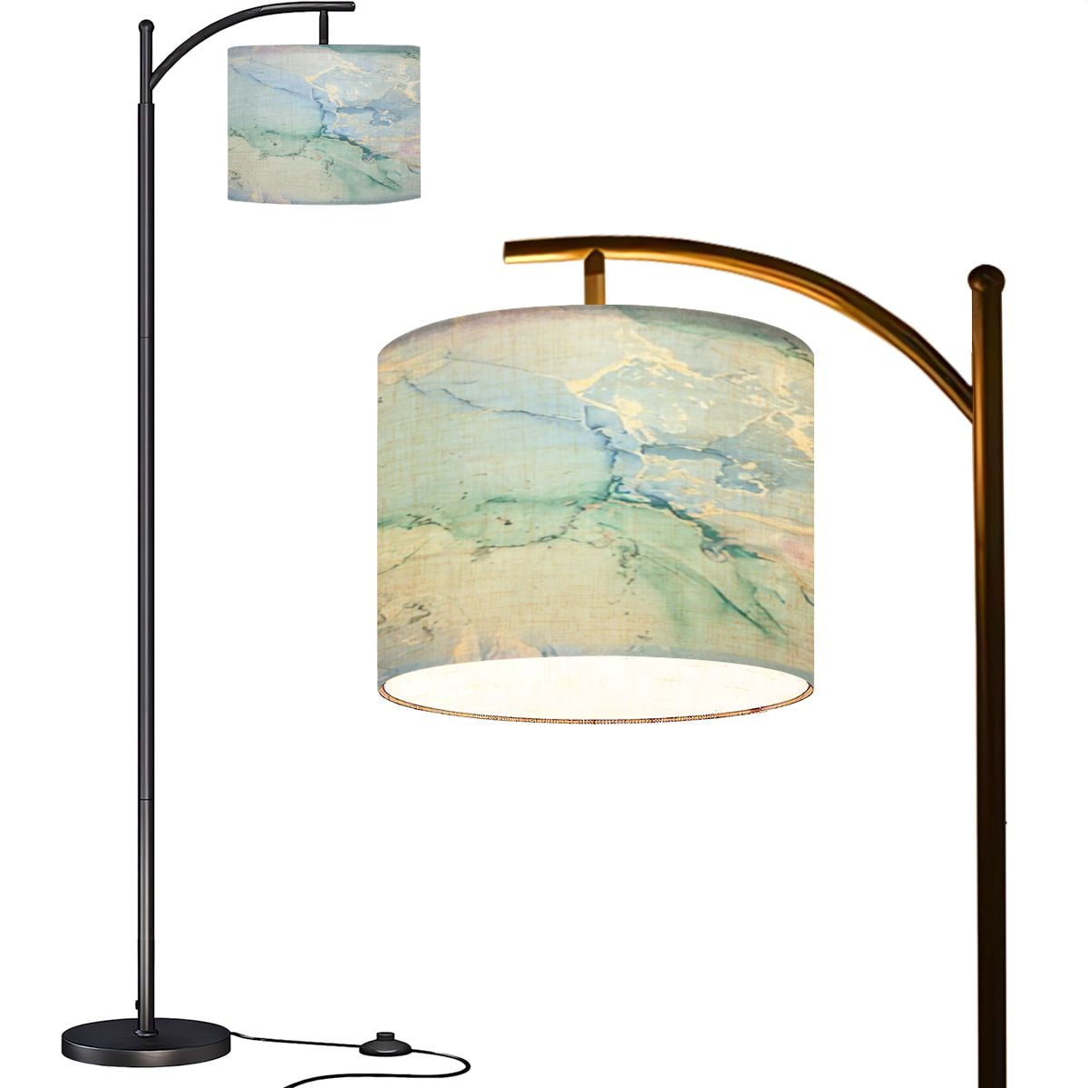 Arc Floor Lamps Marble Alcohol Ink Pattern Ink Canvas Paint Shiny Water ...