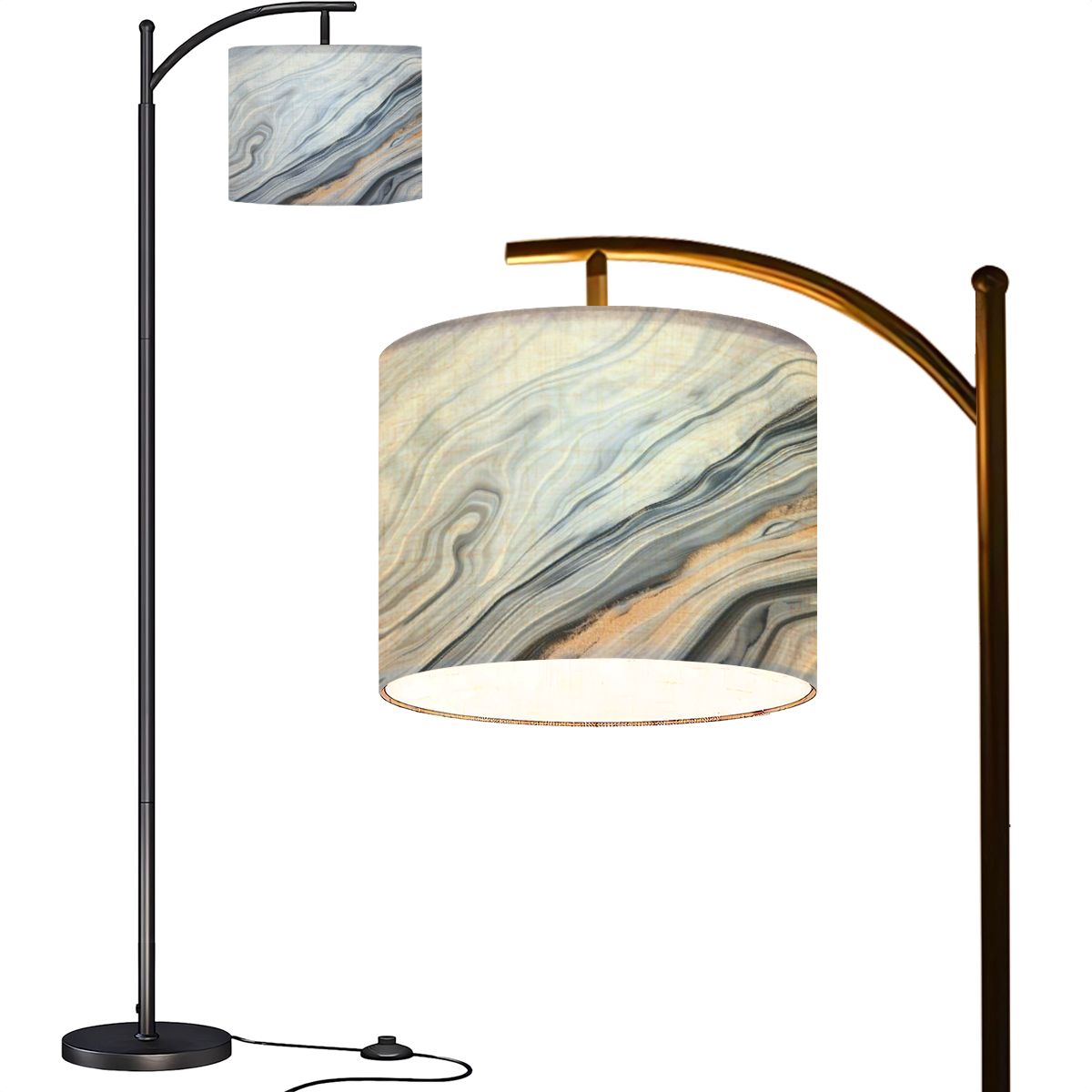 Arc Floor Lamps Marble rock texture blue ink pattern liquid swirl paint ...