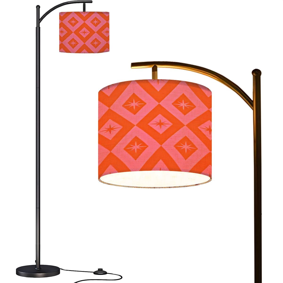 Arc Floor Lamps Mid Century starbursts pink orange diamond shapes ...