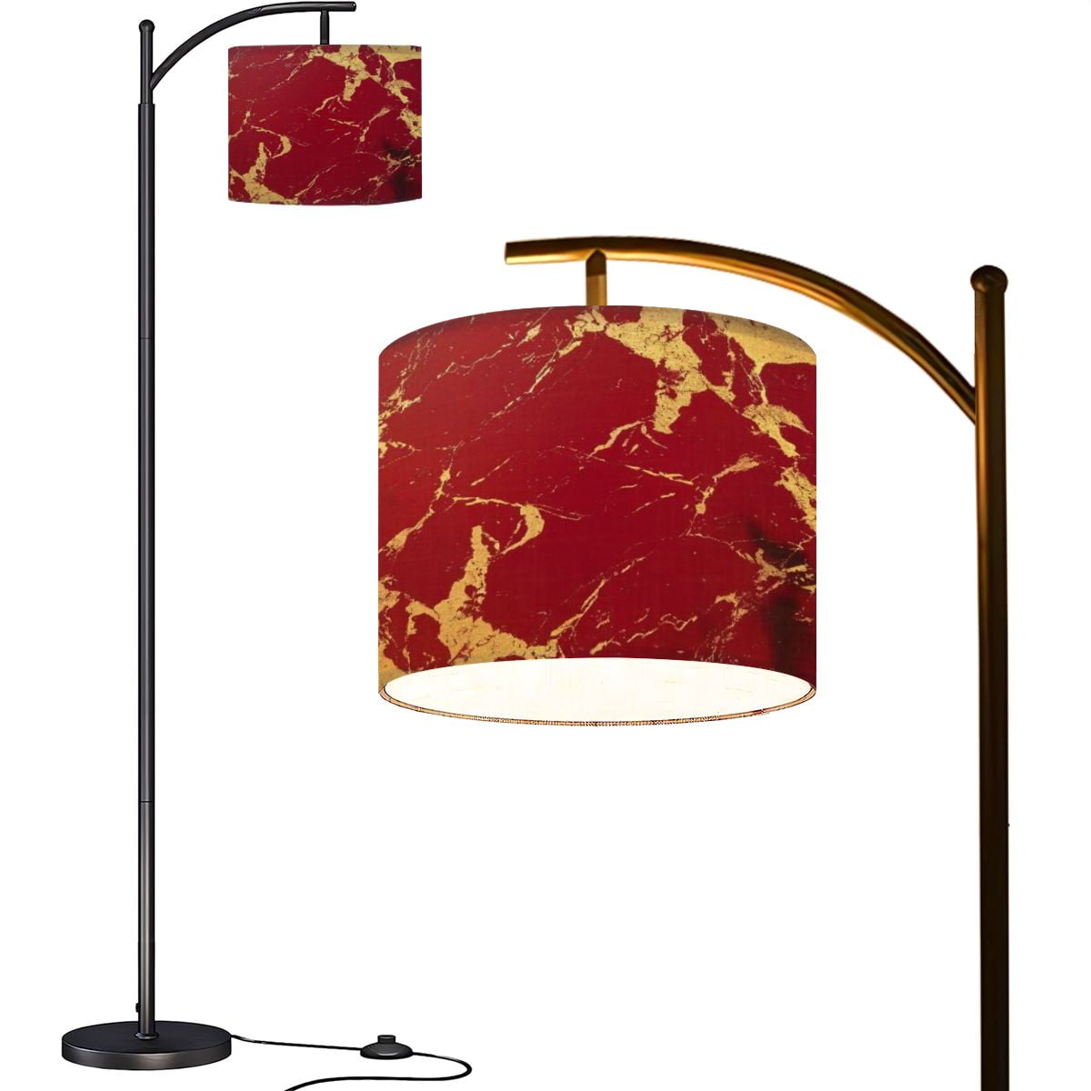 Arc Floor Lamps Modern red golden maroon Gold marble texture Golden veins Modern LED Adjustable Lampshade Standing Light for Living Room Reading