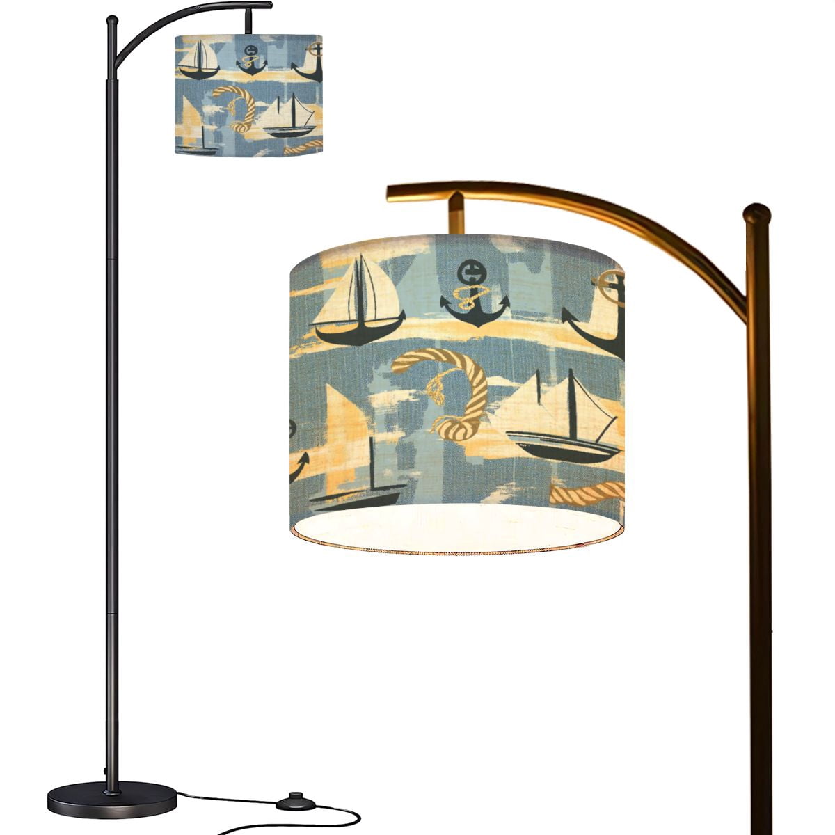 Arc Floor Lamps Nautical Decor Pattern Anchors Sailboats Denim Modern ...