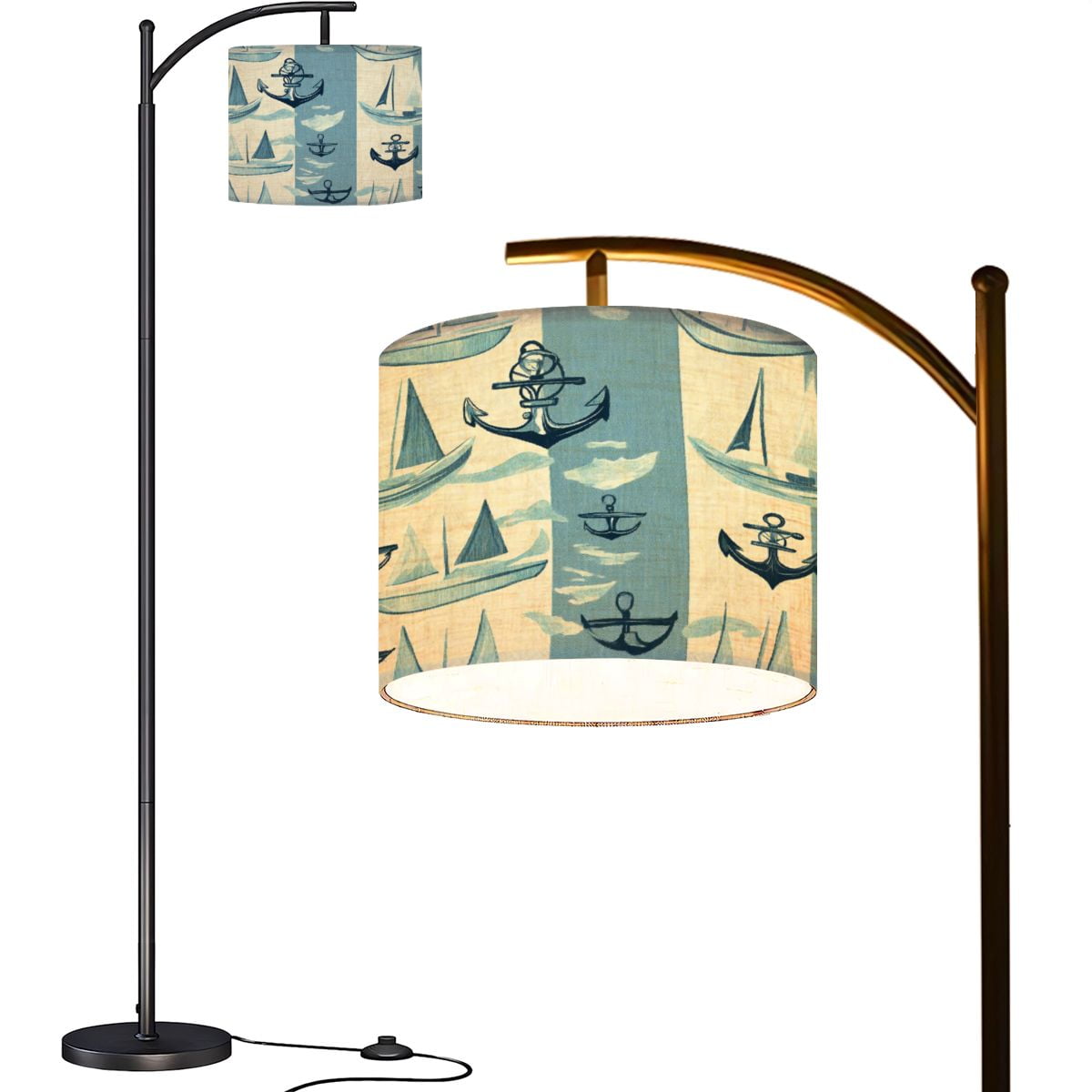 Arc Floor Lamps Nautical Denim Fabric Anchors Sailboats Modern LED ...