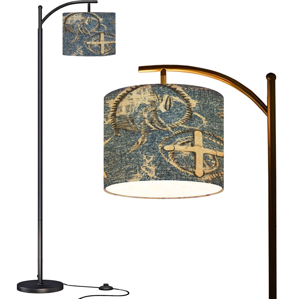 Arc Floor Lamps Nautical Marine Pattern Art Anchors Sailboats Modern ...