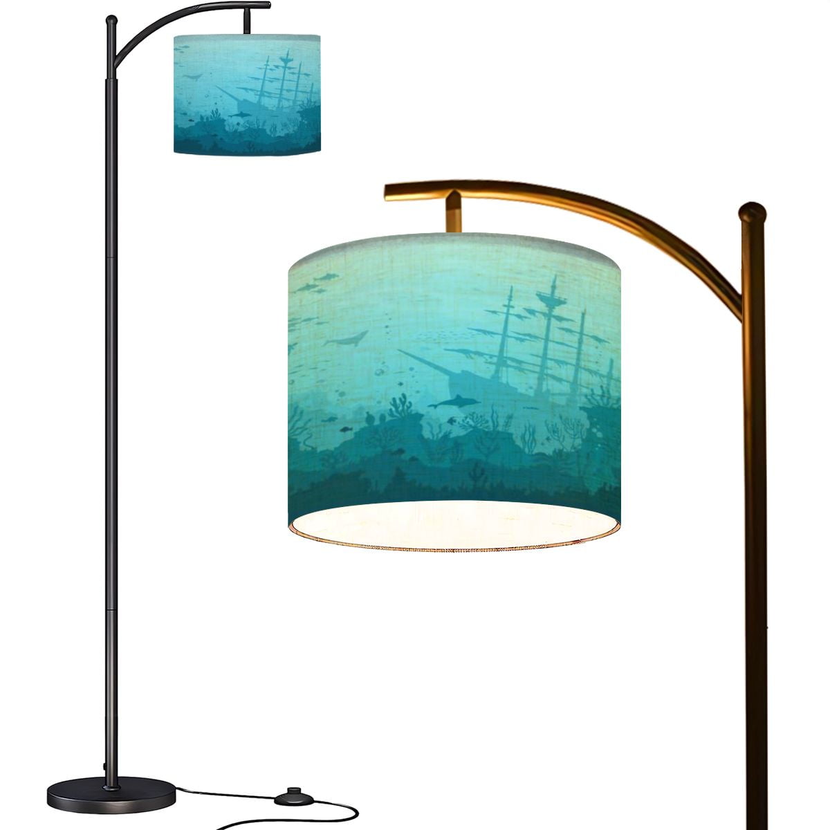 Arc Floor Lamps Ocean underwater landscape sunken sailing ship seaweed ...