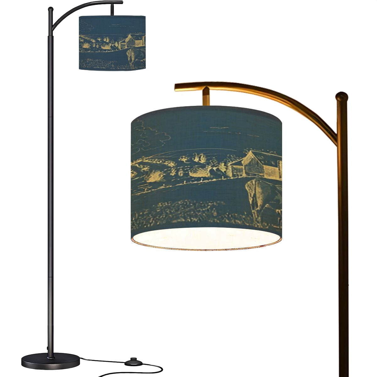 Arc Floor Lamps Panorama countryside landscape cow calf Pen sketch ...