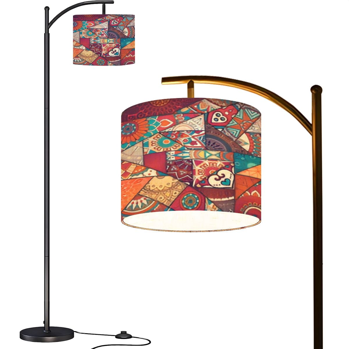 Arc Floor Lamps Patchwork pattern Vintage decorative elements Hand drawn Indian Modern LED ...