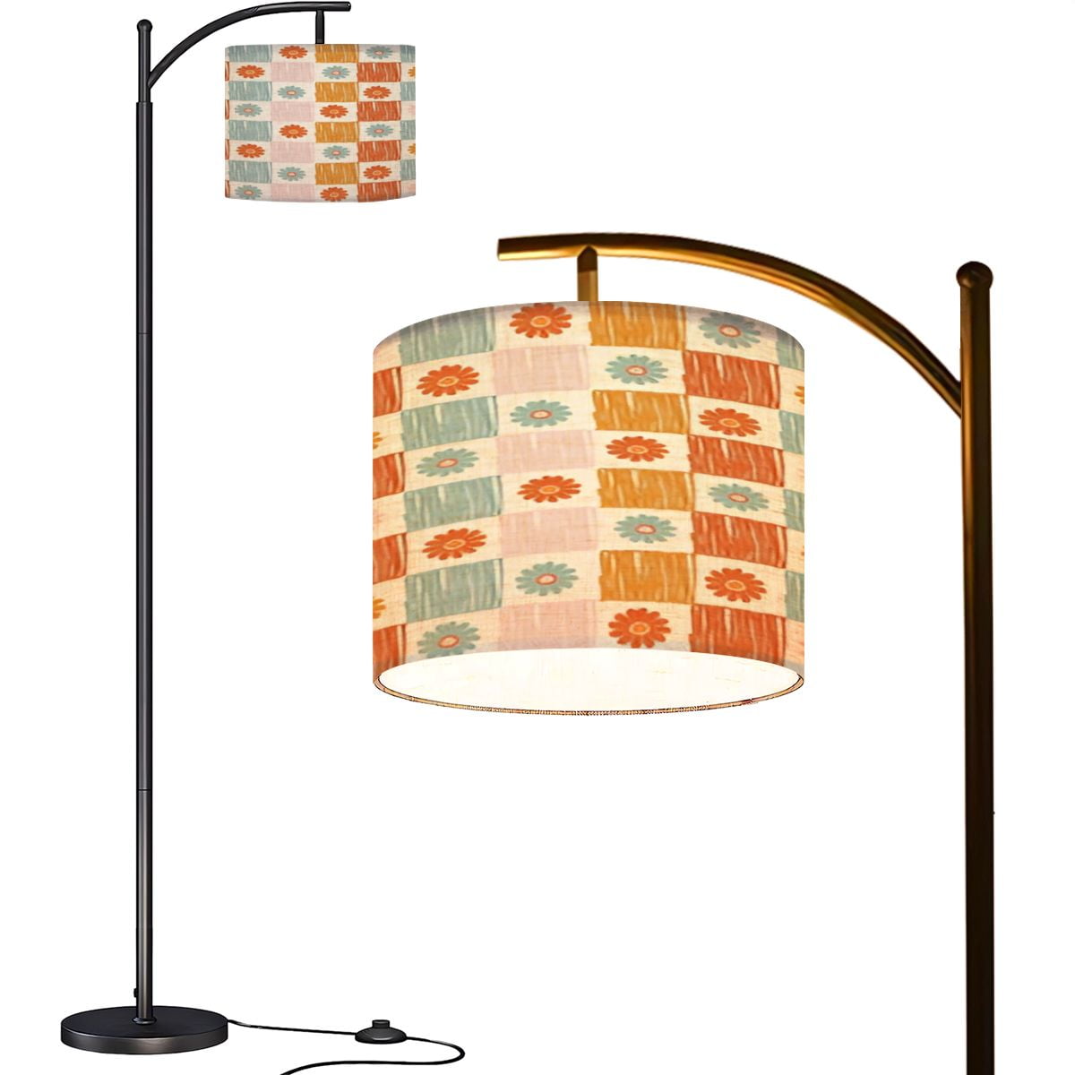 Arc Floor Lamps Retro Groovy Flowers Seamless Pattern Hand Drawn ...