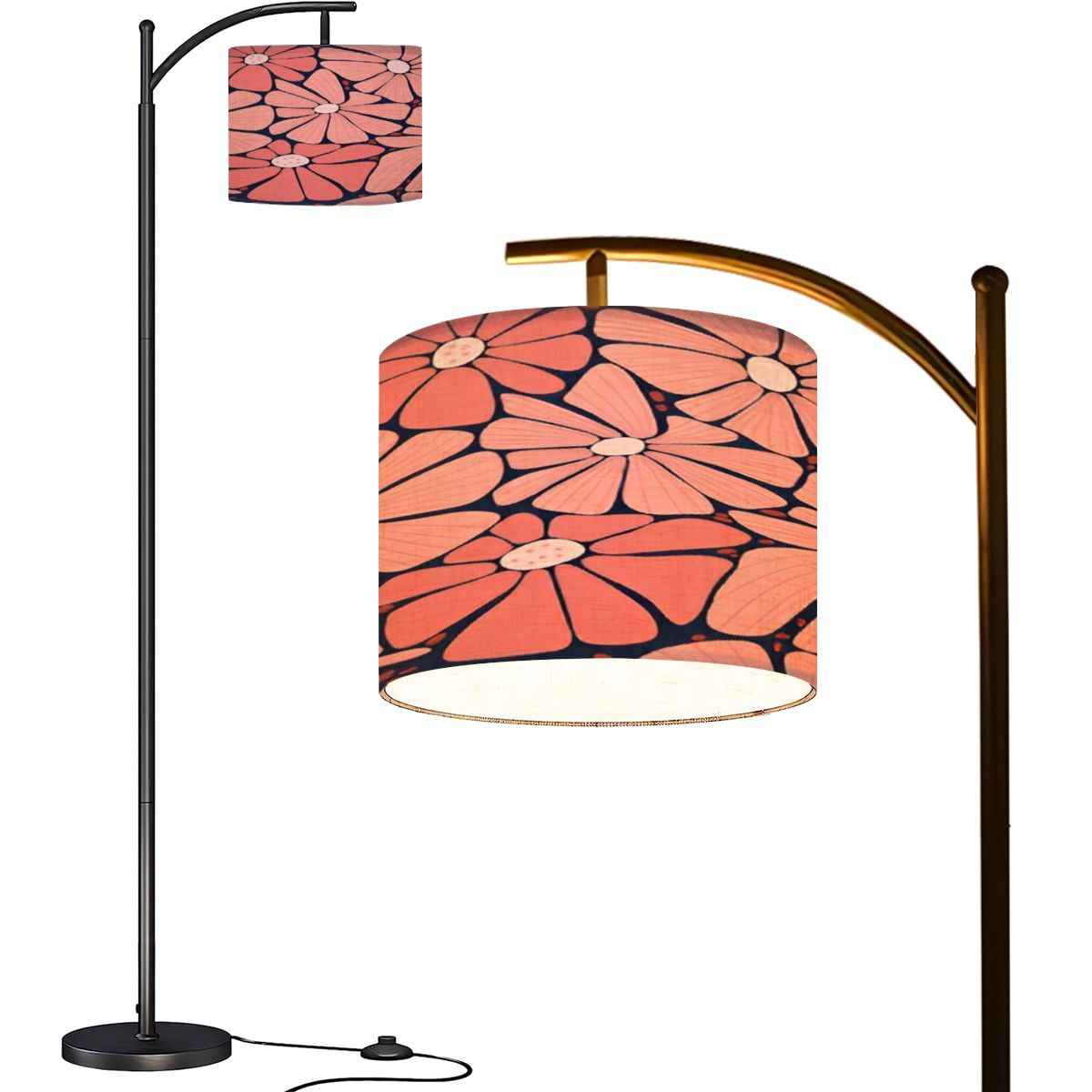 Arc Floor Lamps Retro floral seamless pattern Groovy Daisy Flower black ...