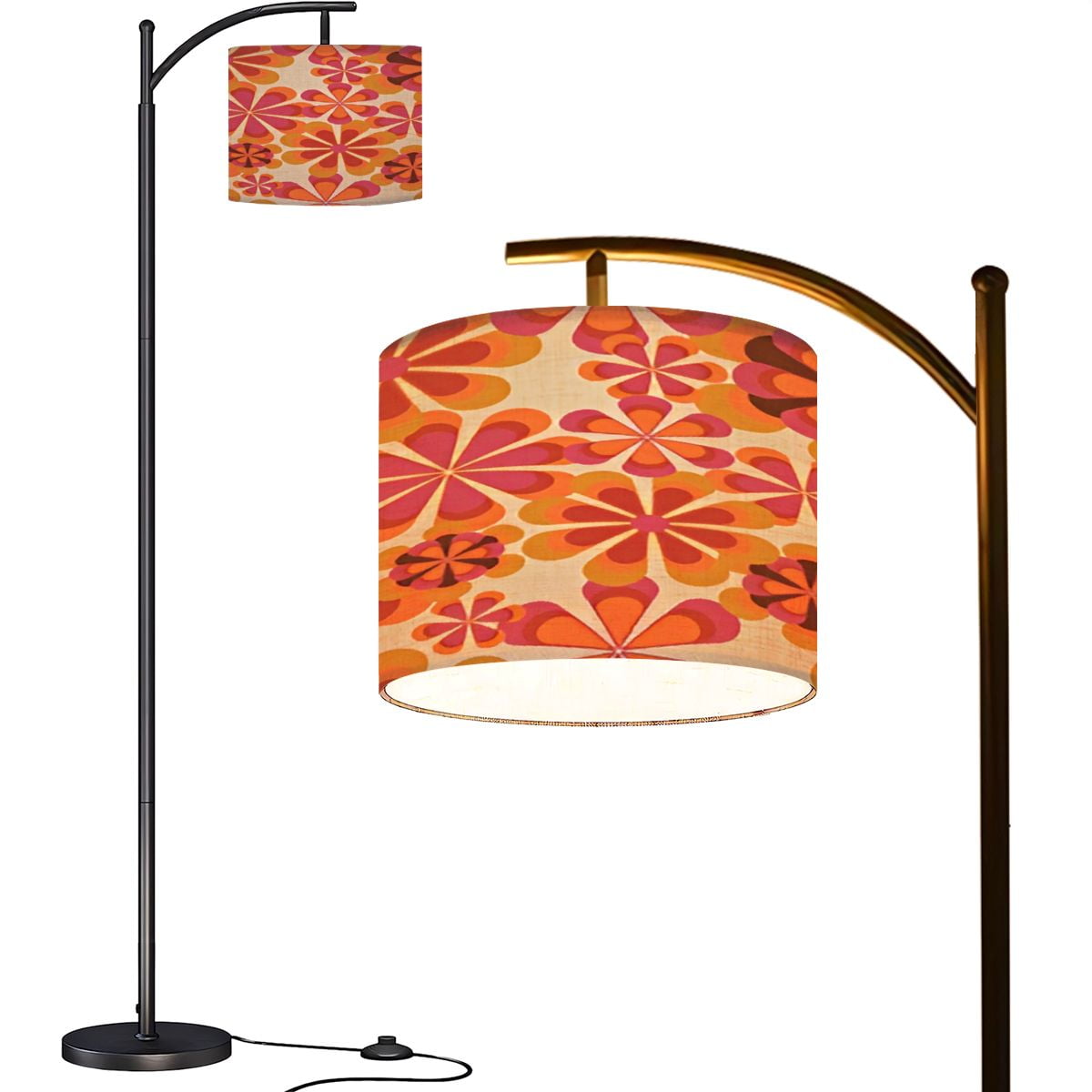 Arc Floor Lamps Seamless 70s retro floral pattern vintage daisy flowers ...
