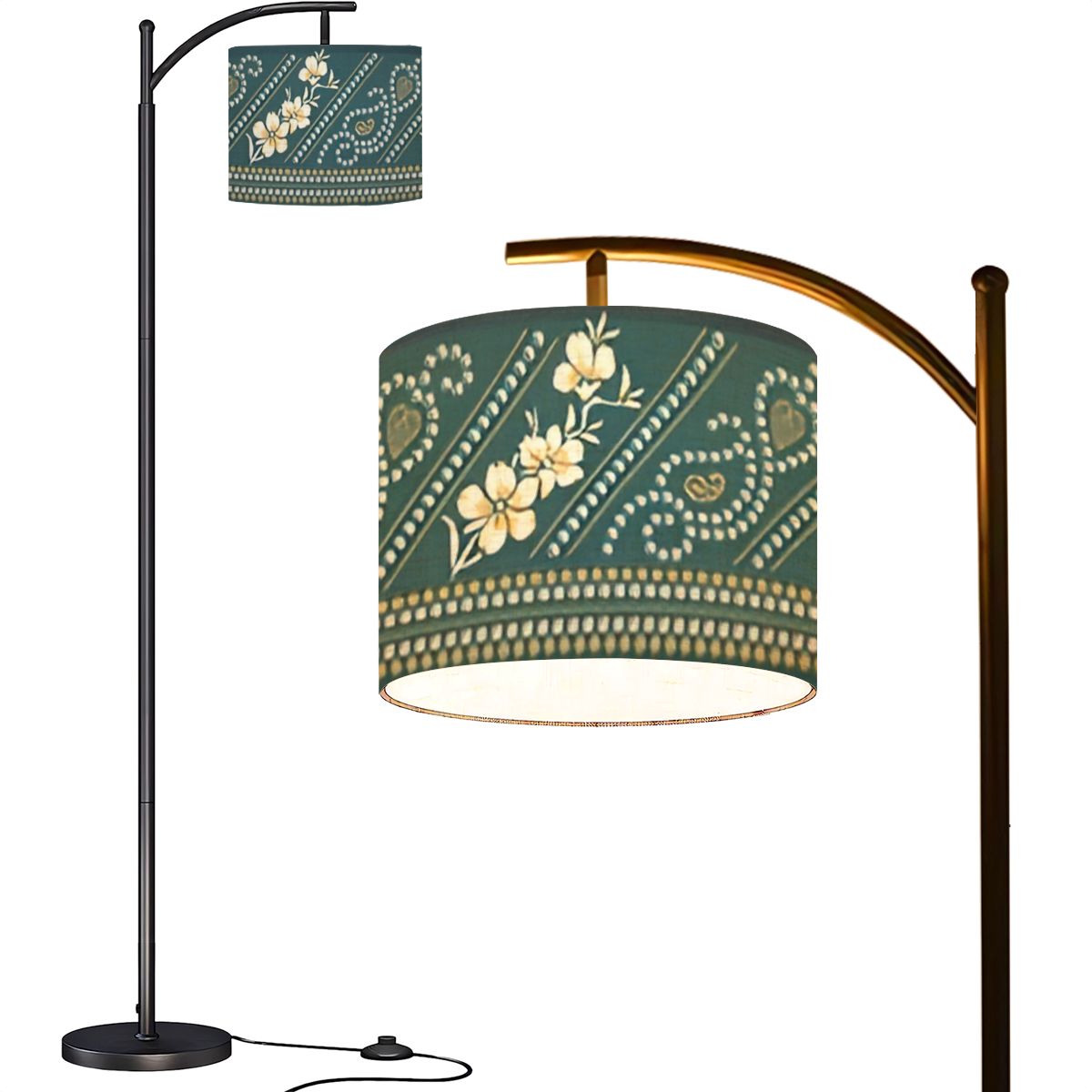 Arc Floor Lamps Seamless bandhani border flower Modern LED Adjustable ...