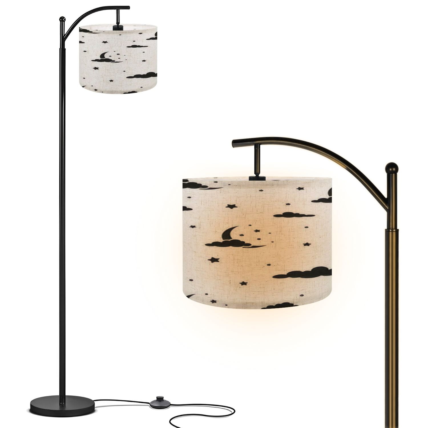 Arc Floor Lamps Seamless cartoon crescent moon clouds stars Night sky ...