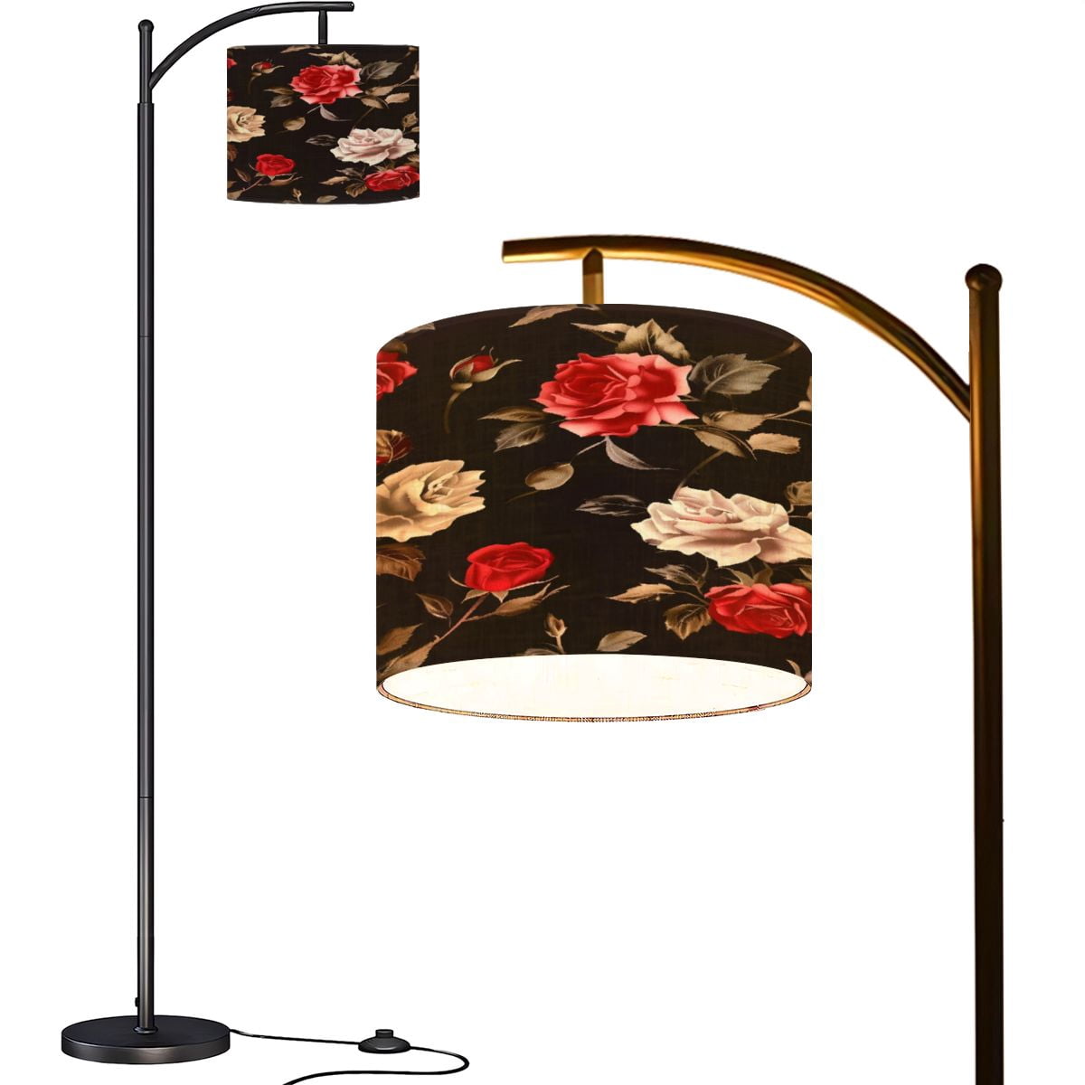 Arc Floor Lamps Seamless dark pattern red white roses Modern LED ...