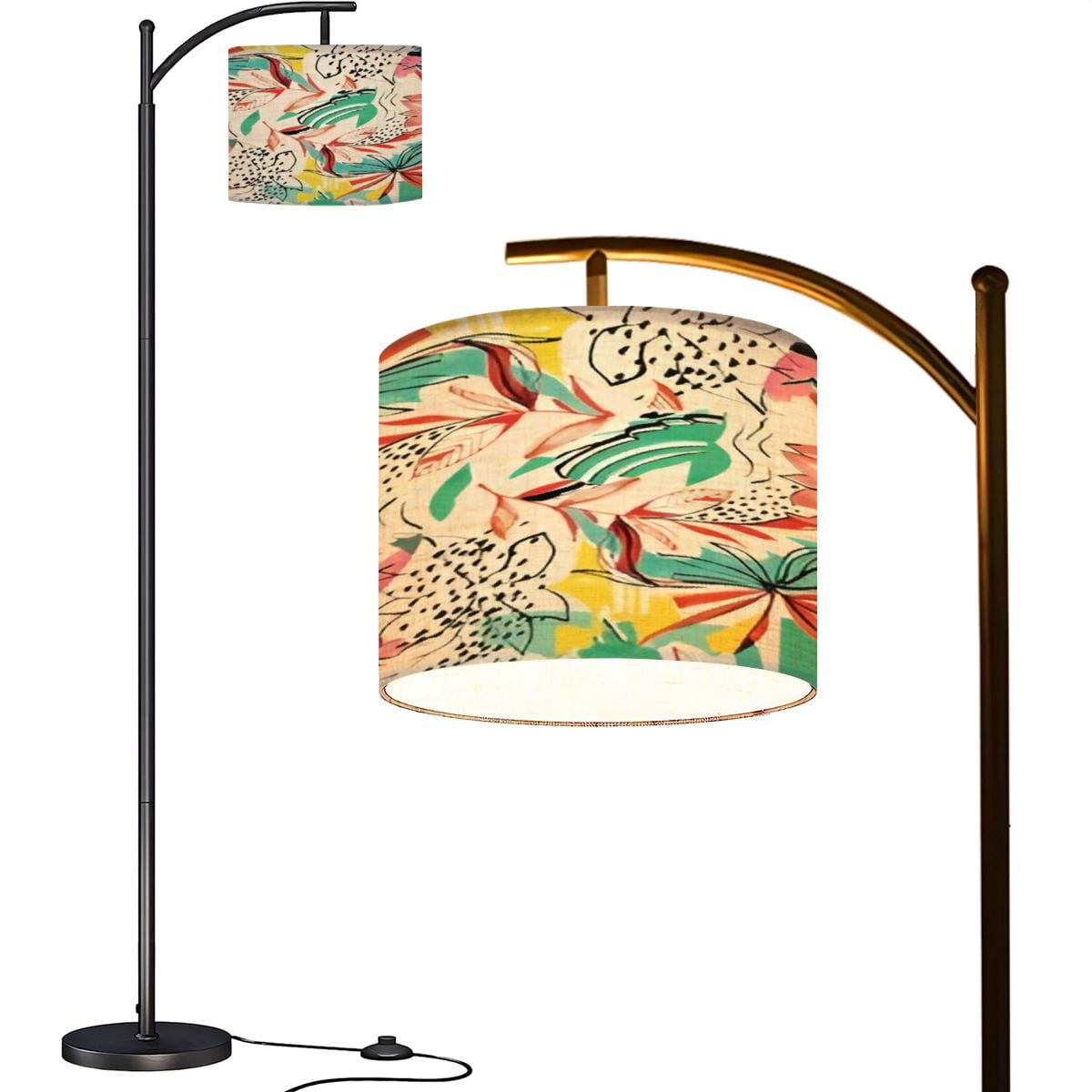 Arc Floor Lamps Seamless hand drawn floral pattern black dotted leaf ...
