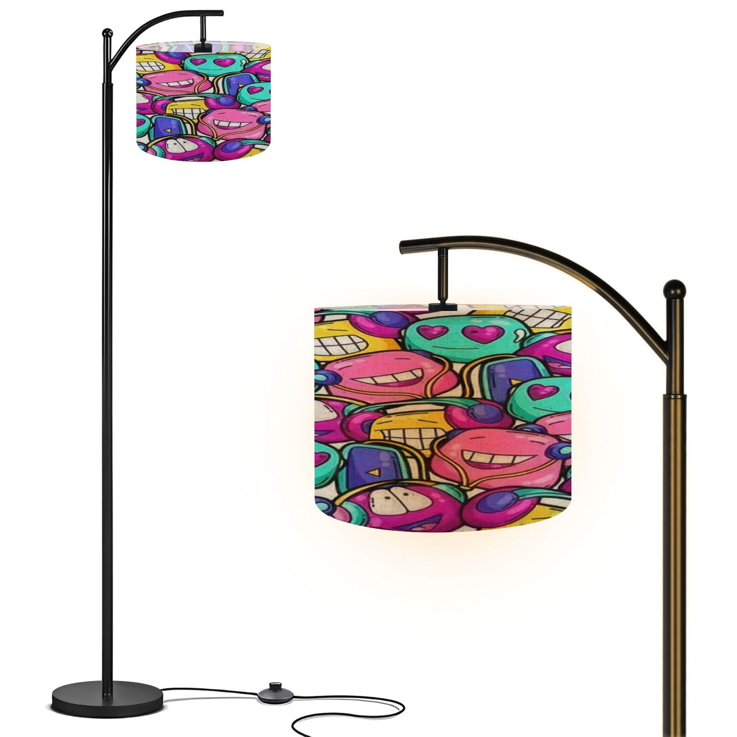 Arc Floor Lamps Seamless pattern cartoon funny characters listening to ...