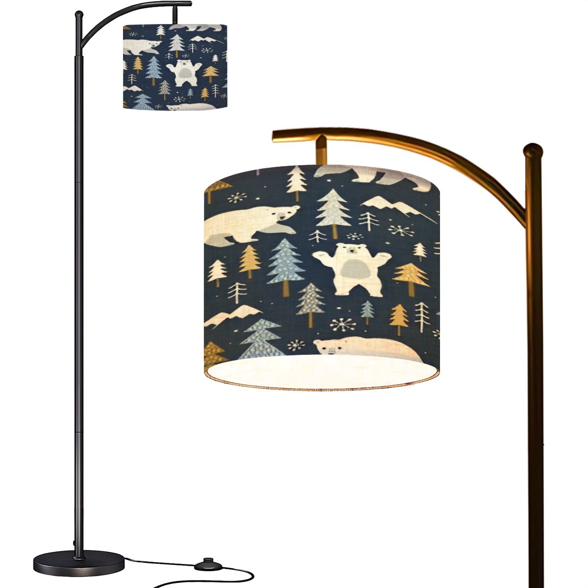 Arc Floor Lamps Seamless pattern cute hand drawn polar bears pine trees ...