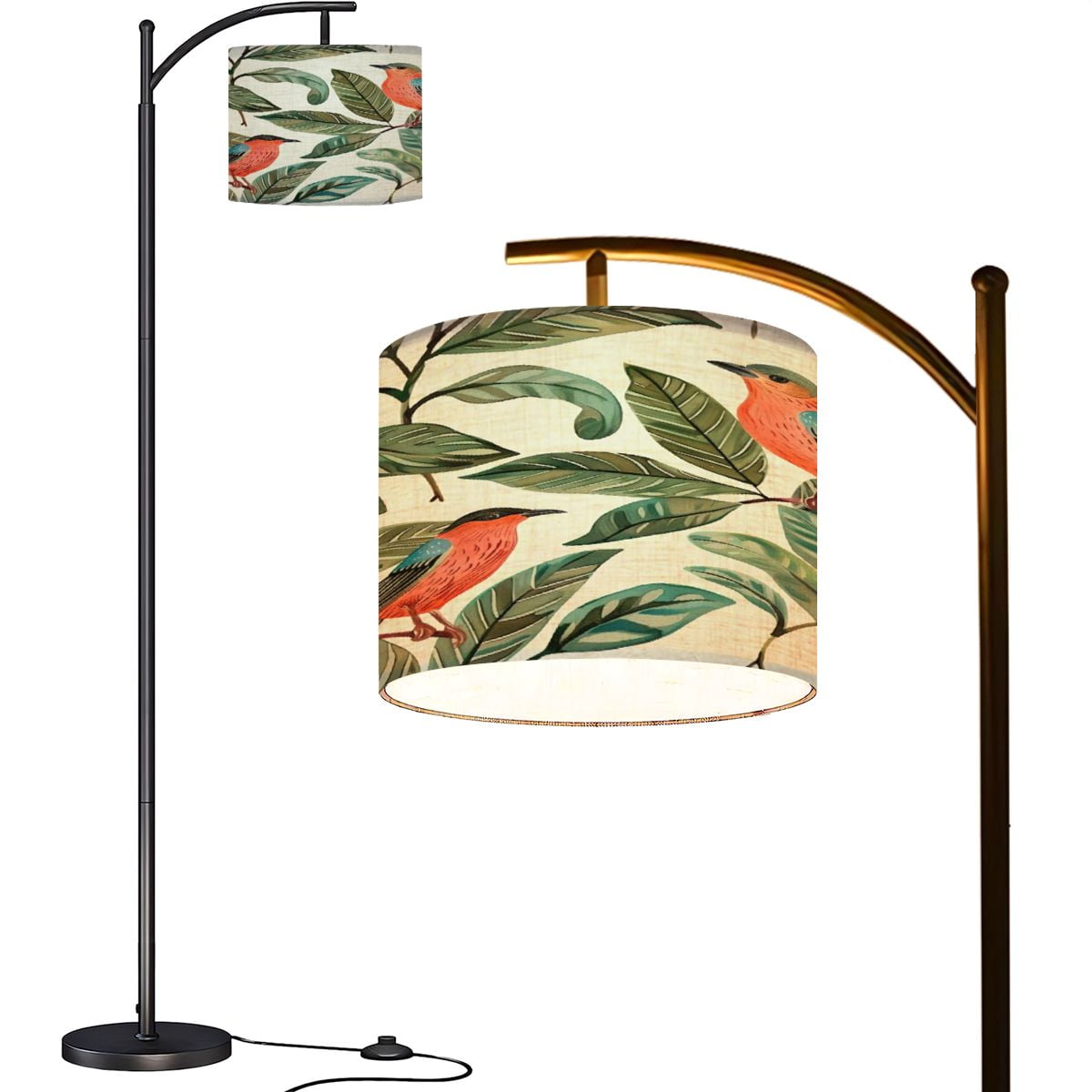 Arc Floor Lamps Seamless pattern tropical birds plants Exotic flora ...