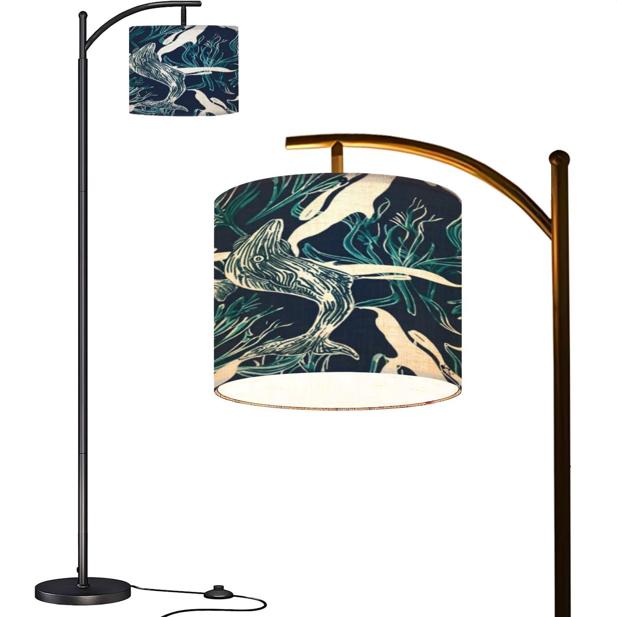 Arc Floor Lamps Seamless pattern whale marine plants seaweeds Vintage ...