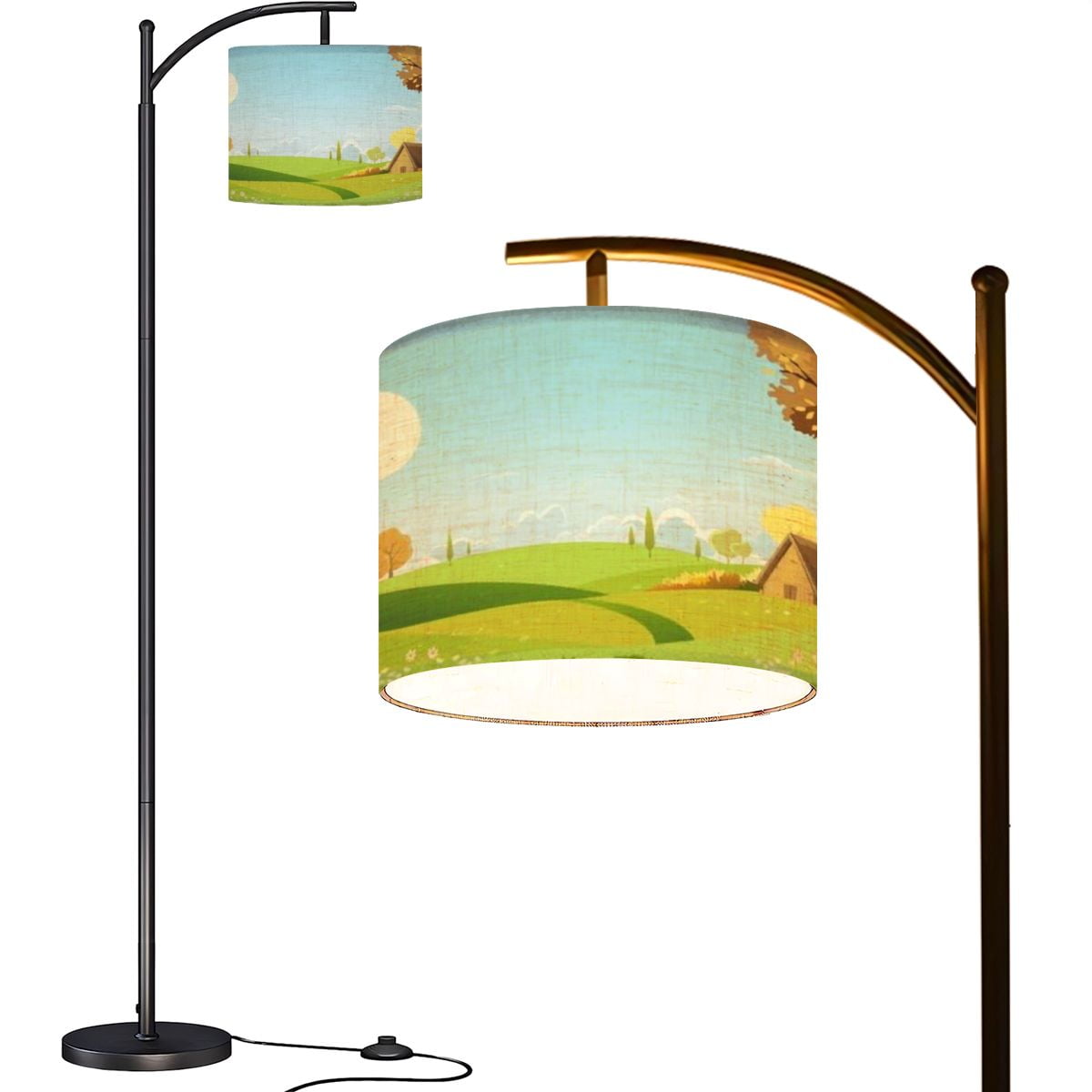 Arc Floor Lamps Spring Landscape Mountain green field blue sky clouds ...